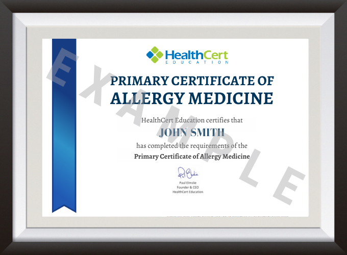 Primary Certificate of Allergy Medicine